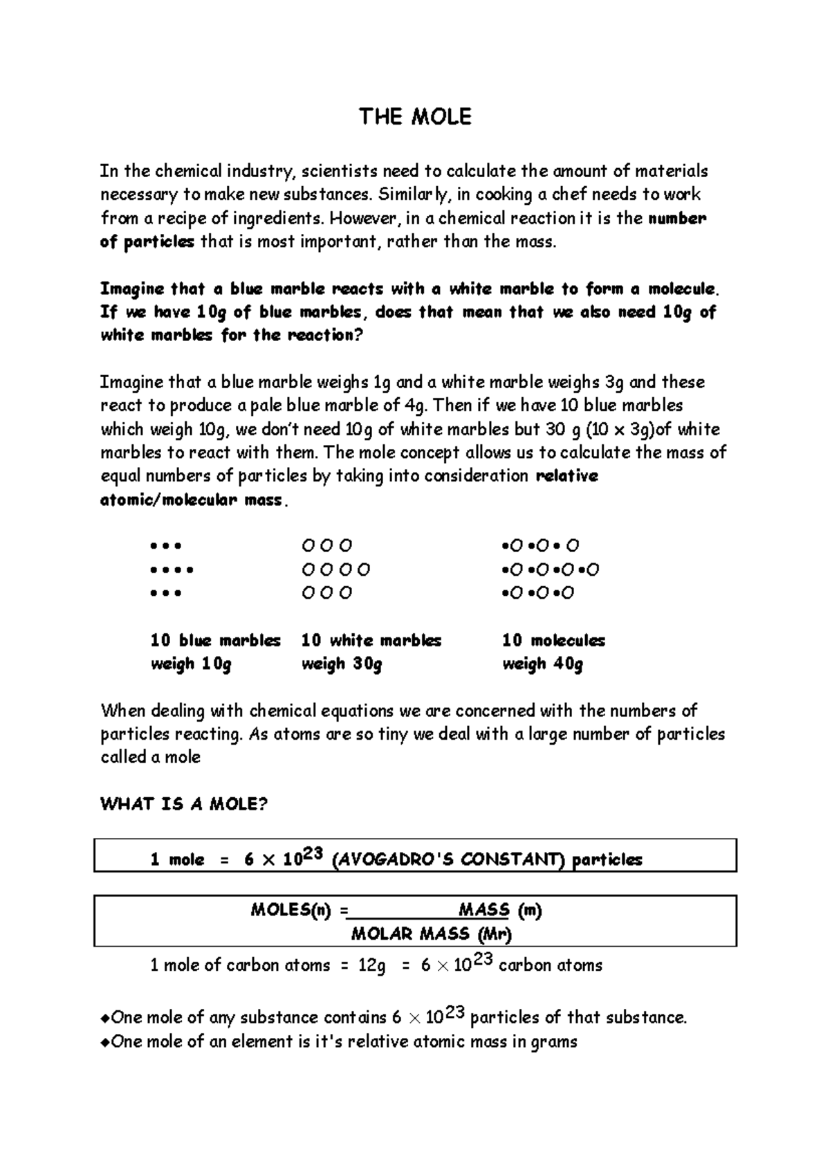 The mole notes and questions - THE MOLE In the chemical industry ...