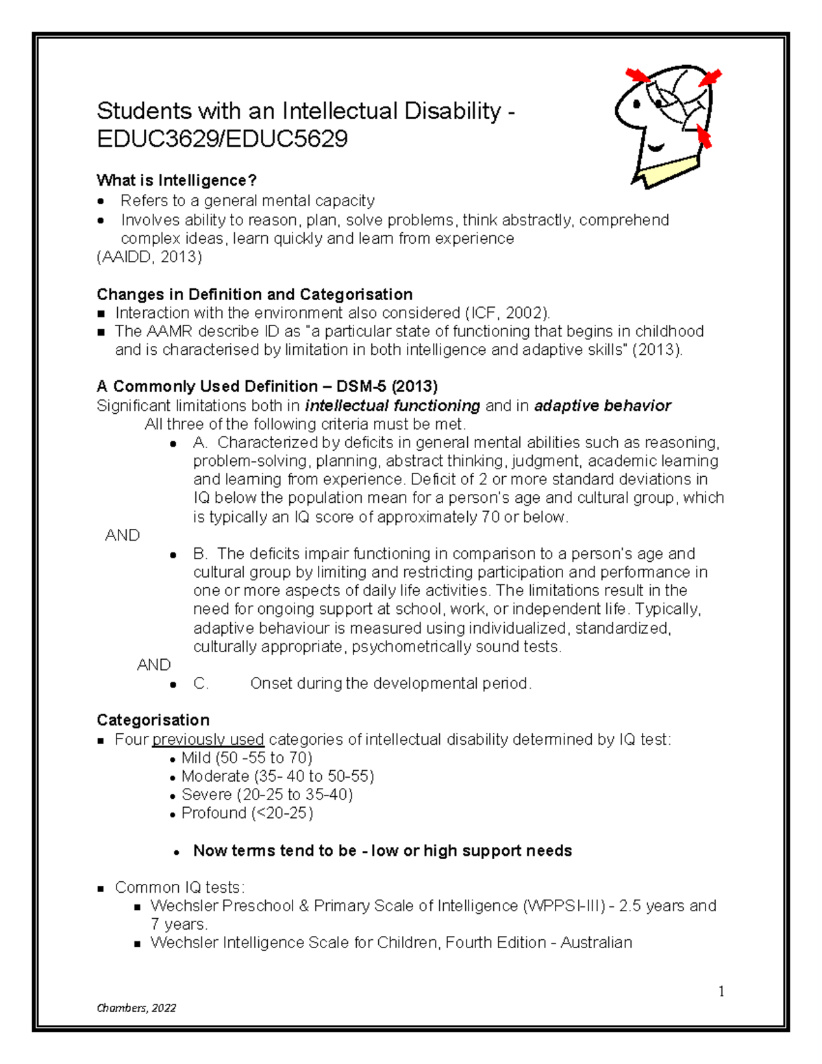 Lecture 2 Students with an Intellectual Disability - 1 Students with an ...