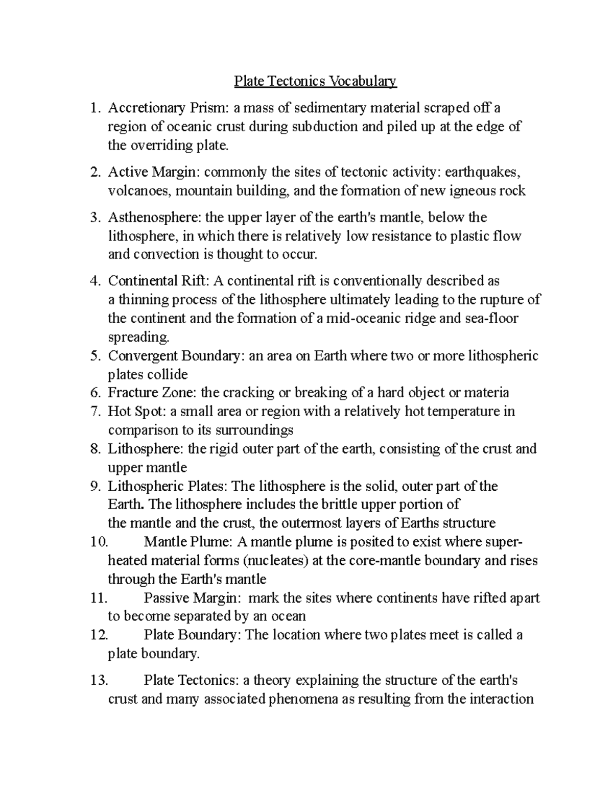 Plate tectonics vocabulary - Plate Tectonics Vocabulary Accretionary ...