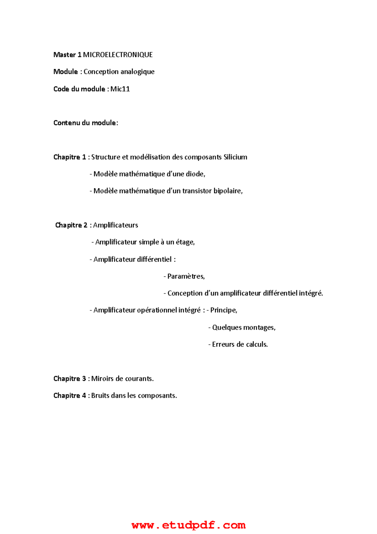 Conception des Circuits Intégrés analogiques - Master 1 ...