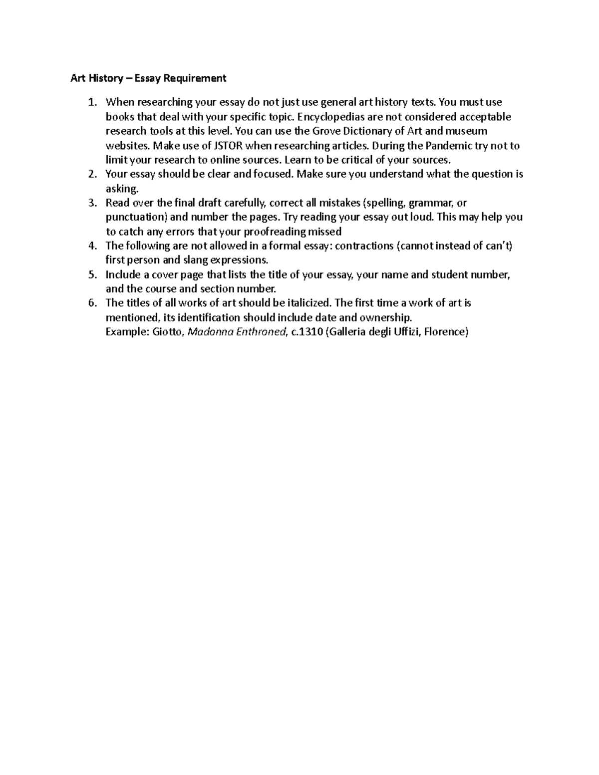 1121 Essay Requirements 2023 - Art History – Essay Requirement 1. When ...