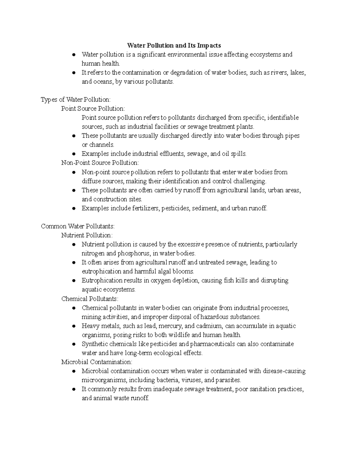 Water Pollution and Its Impacts - It refers to the contamination or ...