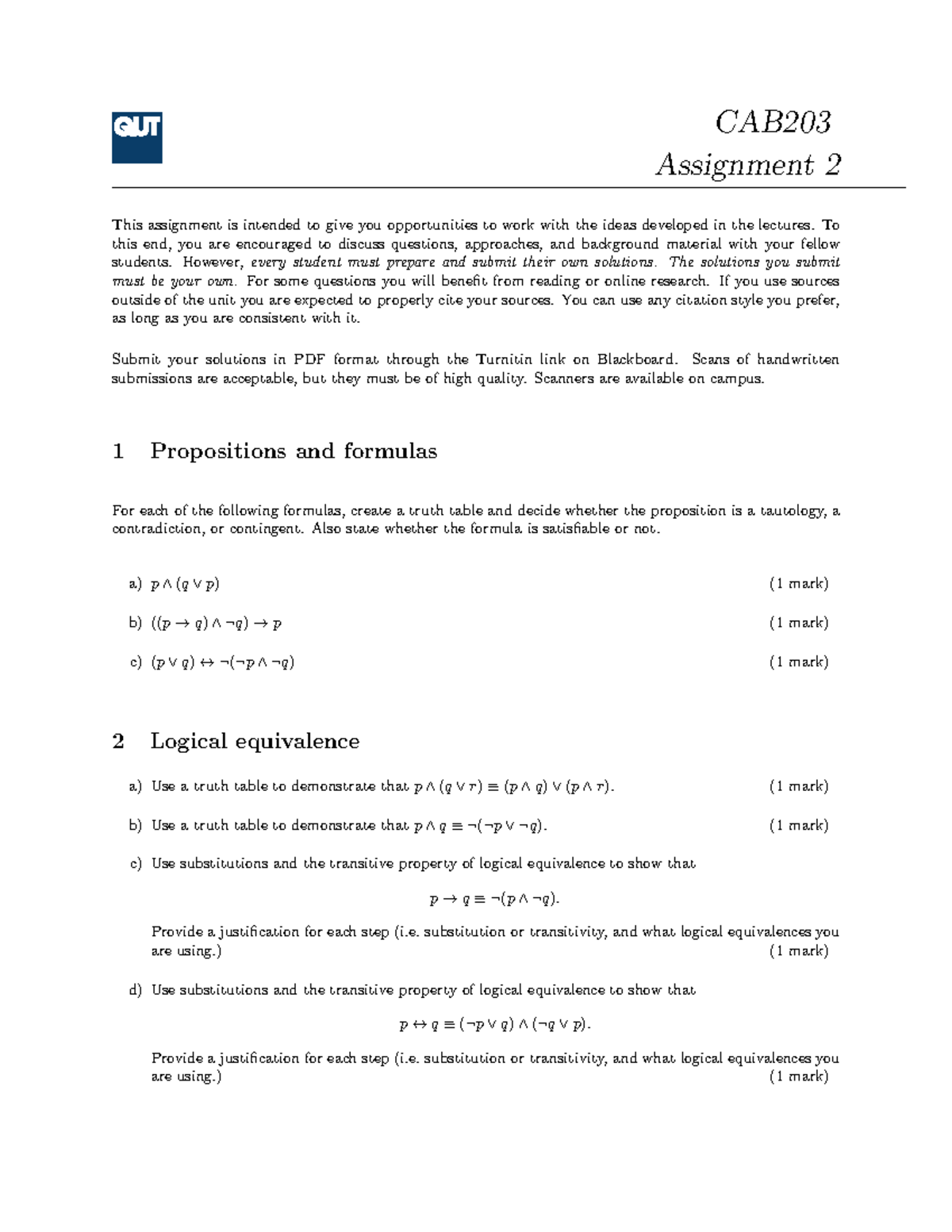 Assignment 02 of CAB203 Discrete Structures - CAB Assignment 2 This assignment is intended to ...