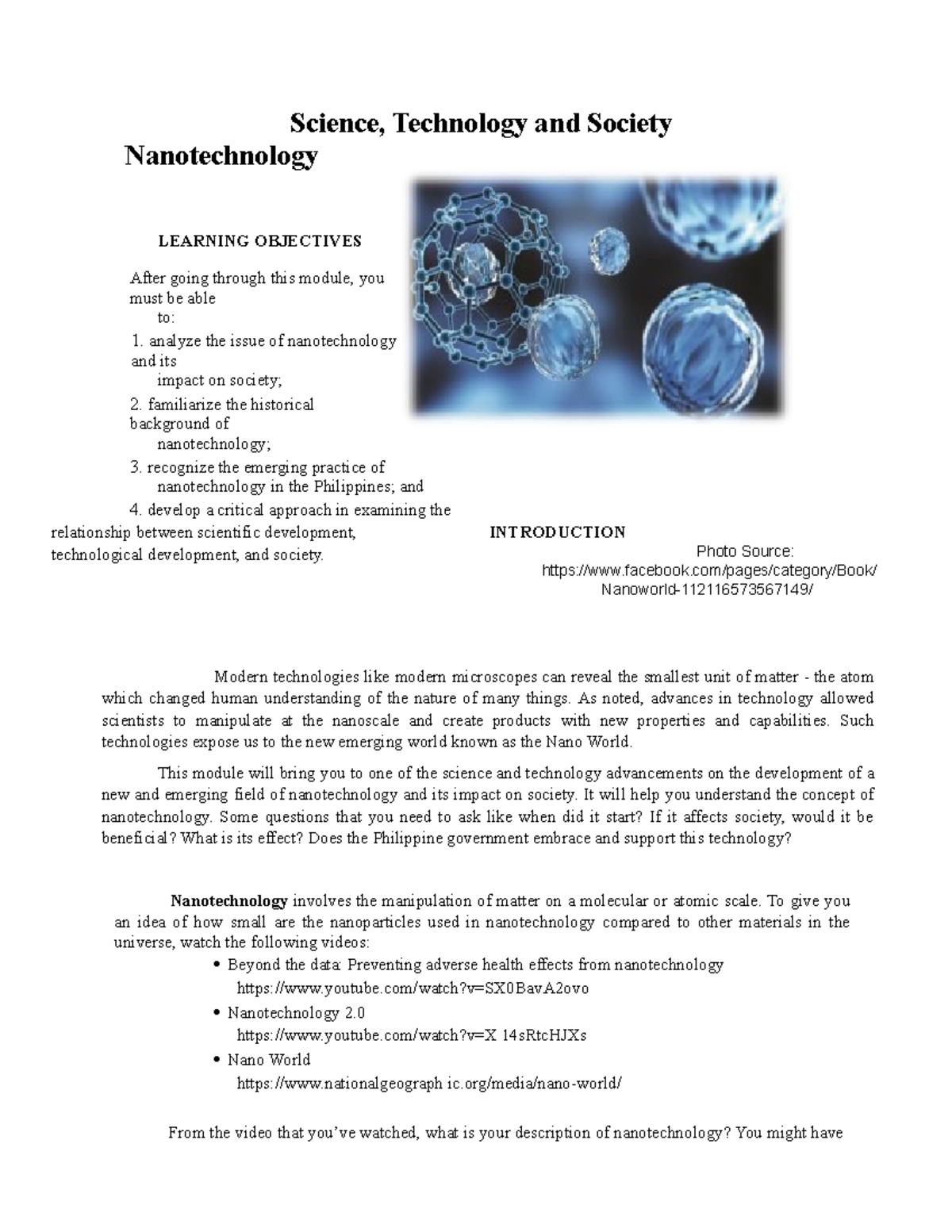 Nanotechnology (STS) - Science, Technology and Society Nanotechnology ...