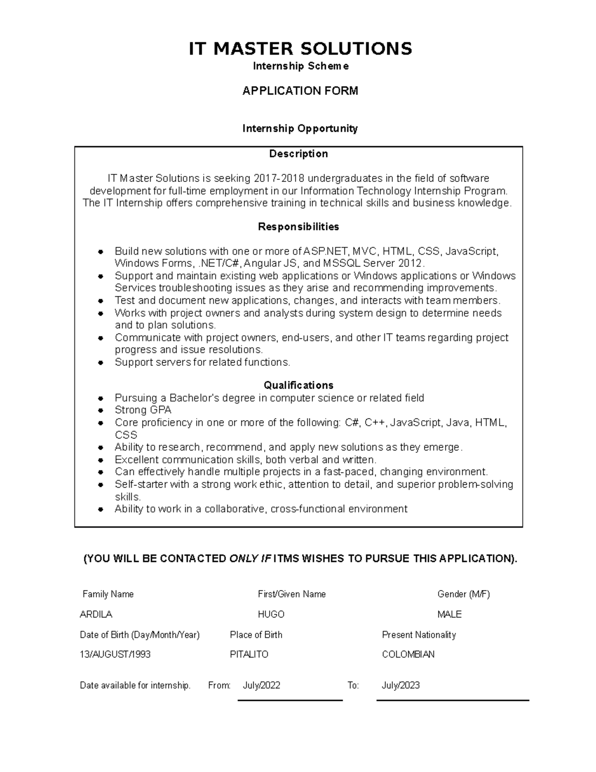 Formato-Internship application form- SENA FASE 2- SENA FASE 2- SENA ...