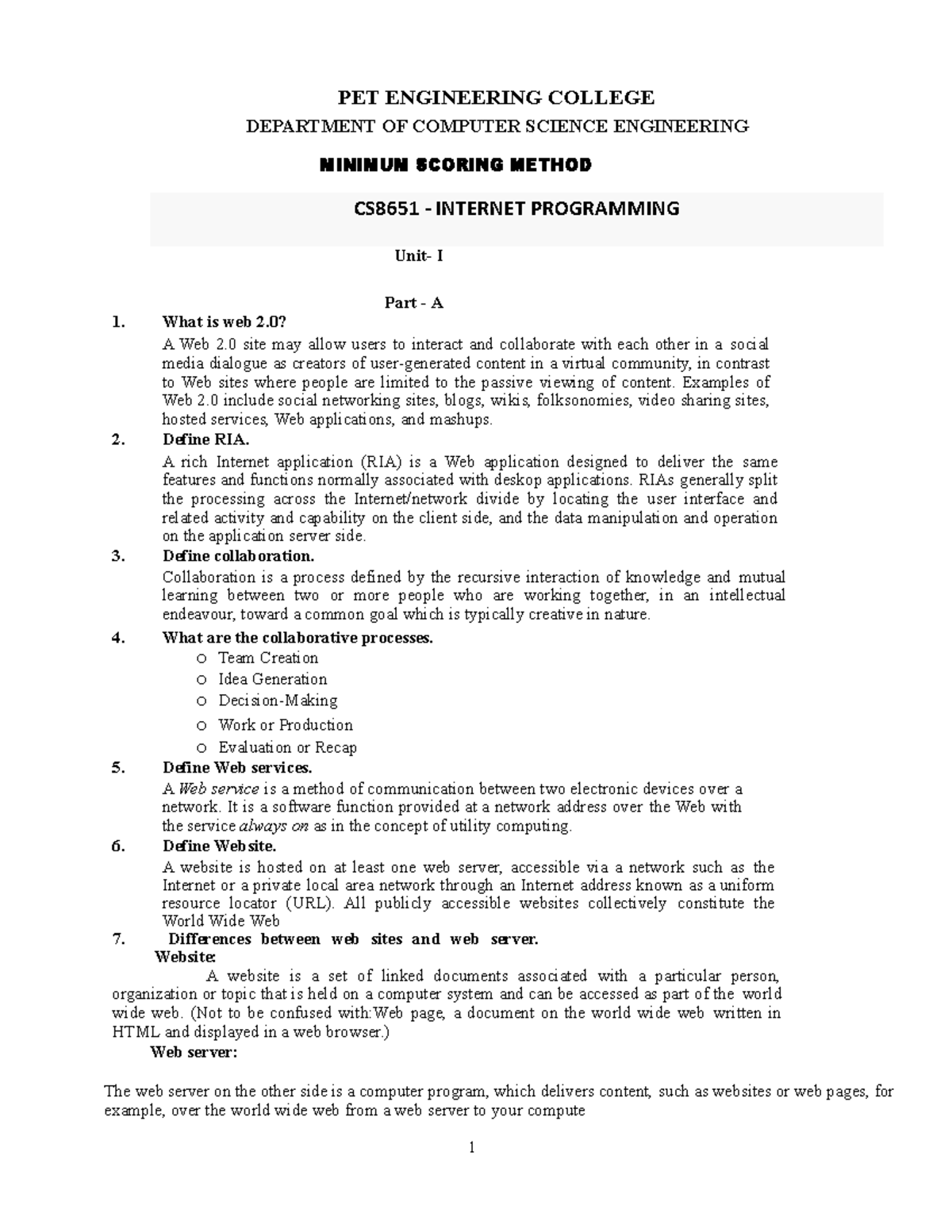 MSM for IP CS8651 - 1 CS8651 - INTERNET PROGRAMMING PET ENGINEERING ...