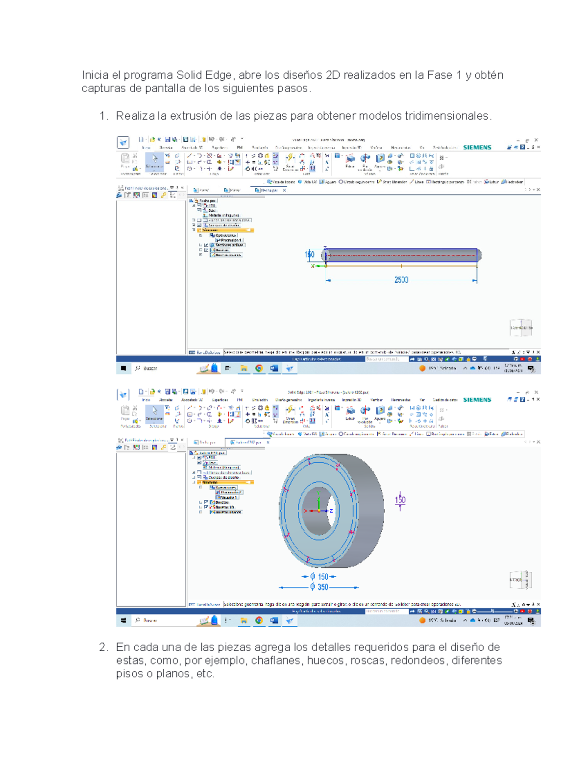 evidencia semana 4 - Inicia el programa Solid Edge, abre los diseños 2D ...