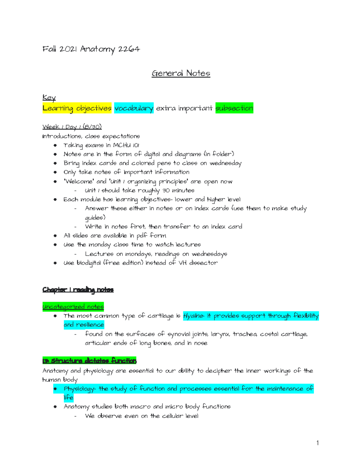 Anatomy 2264 notes - the lectures don't change all that much- good luck ...