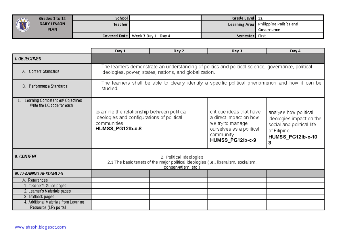 PPG Week c - Political Ideologies and Communities - Grades 1 to 12 ...