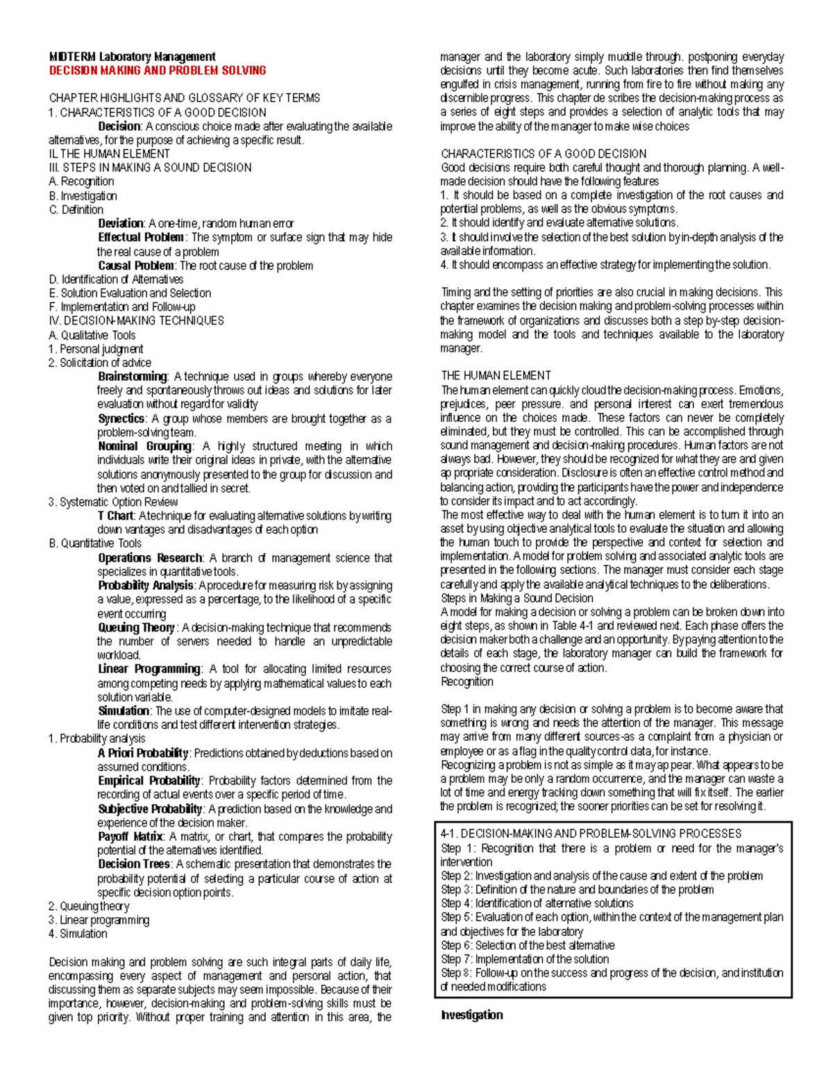 Labman Midterm Topics 23 - MIDTERM Laboratory Management DECISION ...