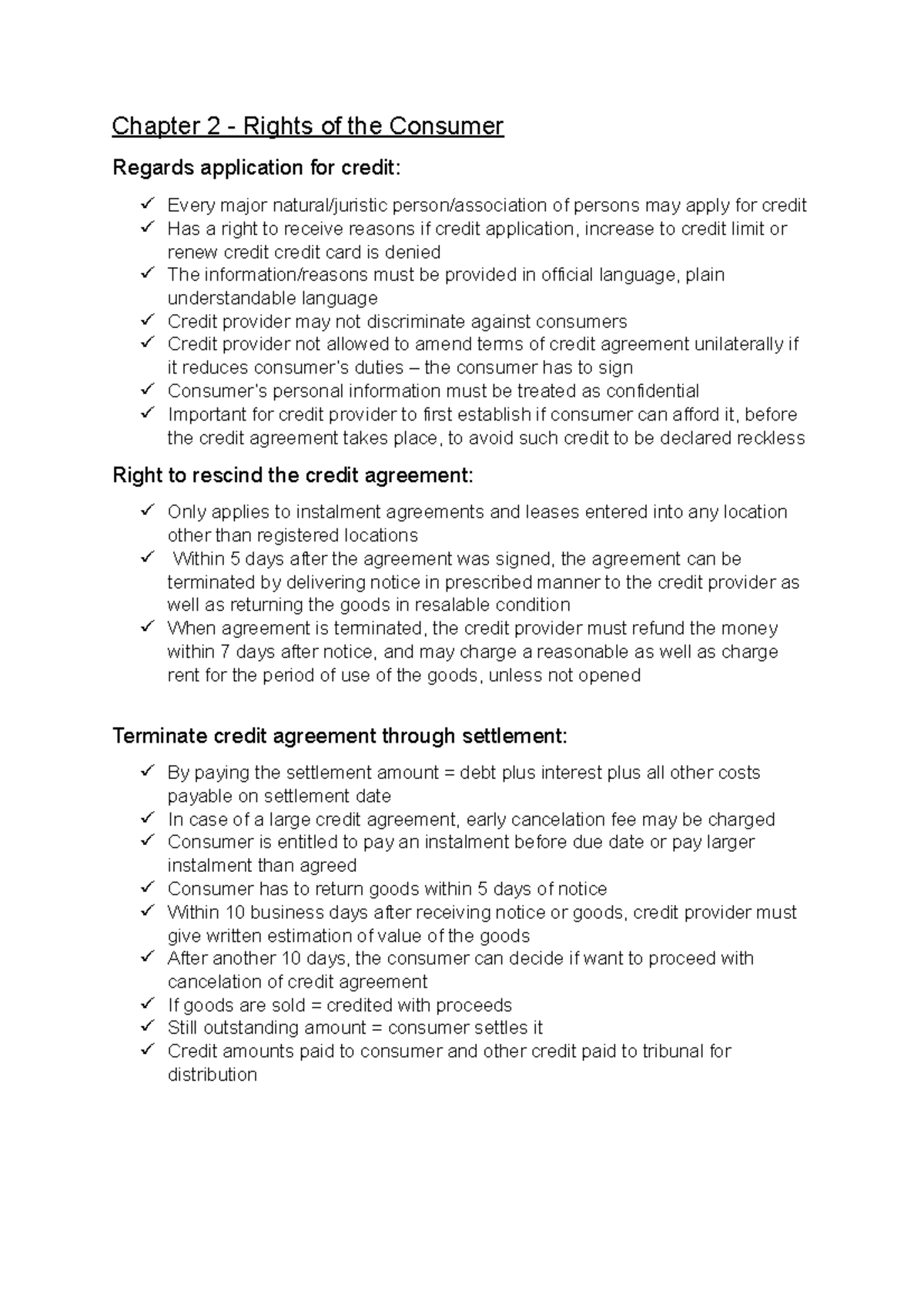 Consumer rights - credit agreement - Chapter 2 - Rights of the Consumer ...
