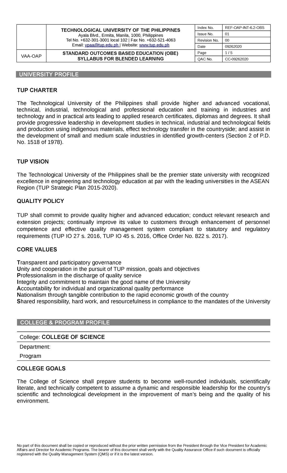 IT ERA OBE Syllabus MAY 2023 - TECHNOLOGICAL UNIVERSITY OF THE ...