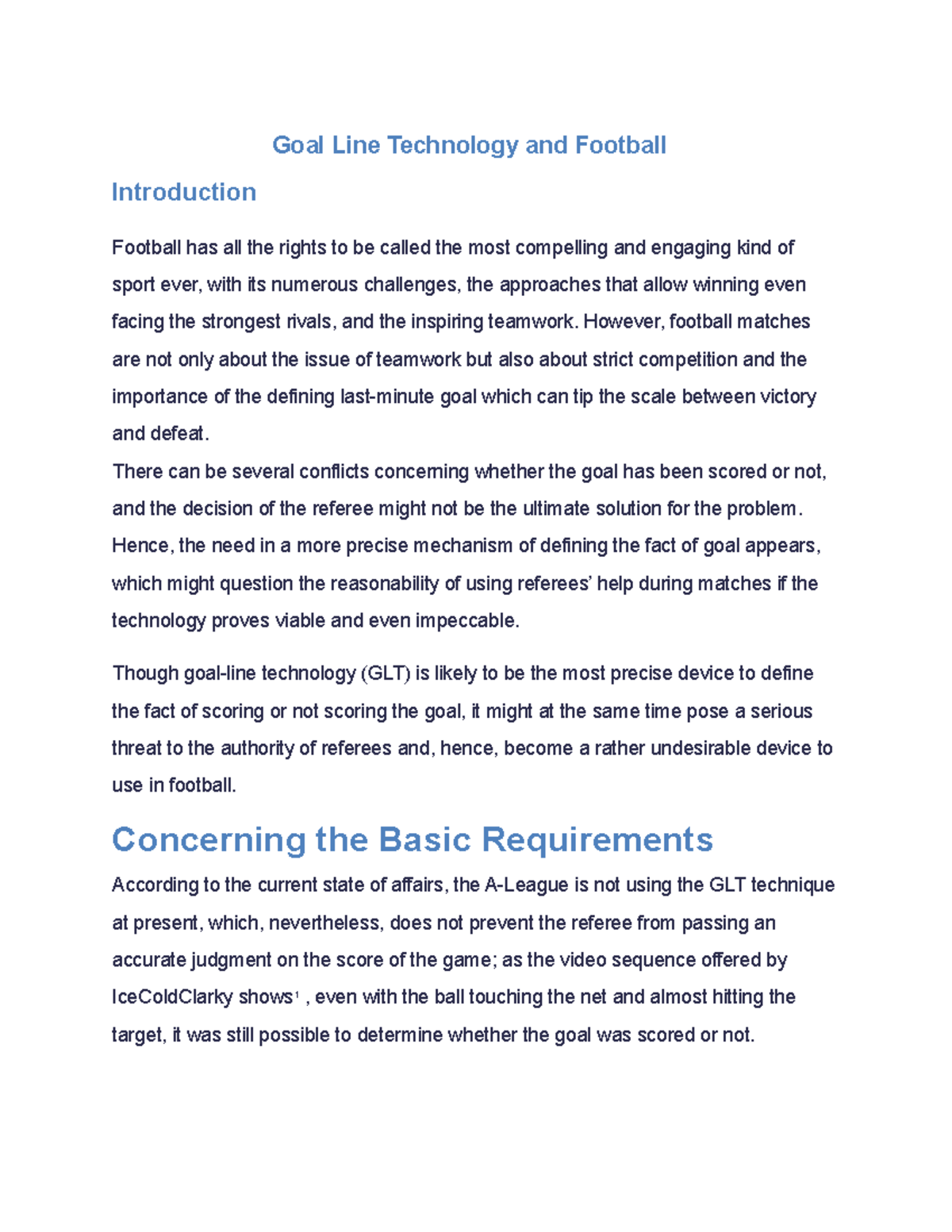 Activity # 4 Essay about Goal Line Technology and Football - Goal Line ...