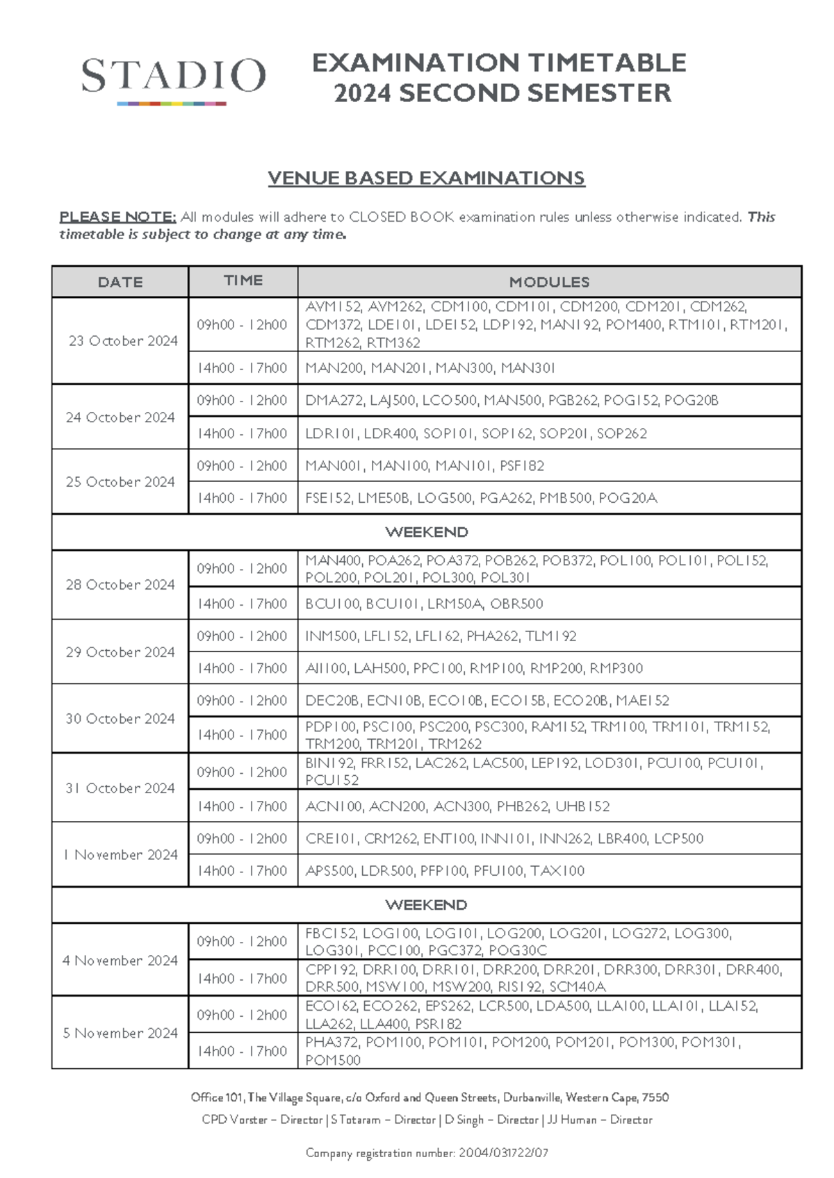 E1 Stadio DL EXAM Timetable 2024 02 SA&NAM - EXAMINATION TIMETABLE 2024 ...
