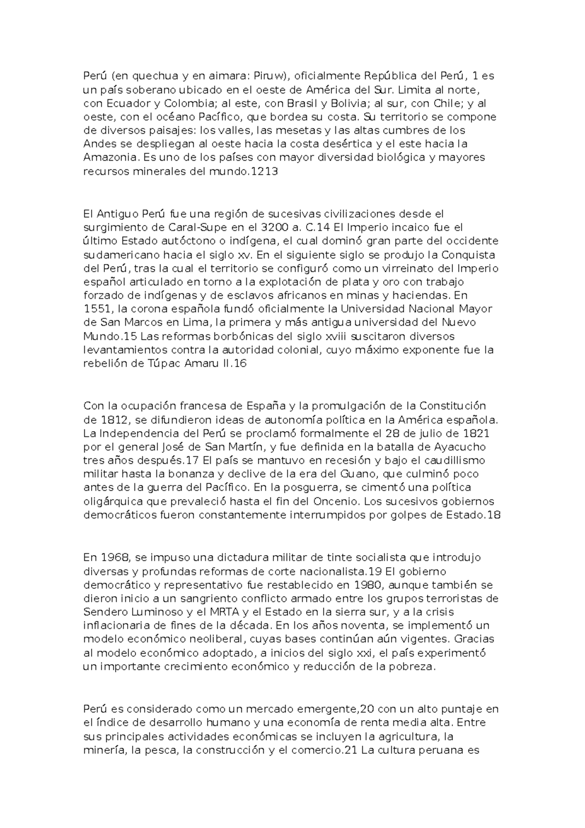 Introducción - Perú (en quechua y en aimara: Piruw), oficialmente ...