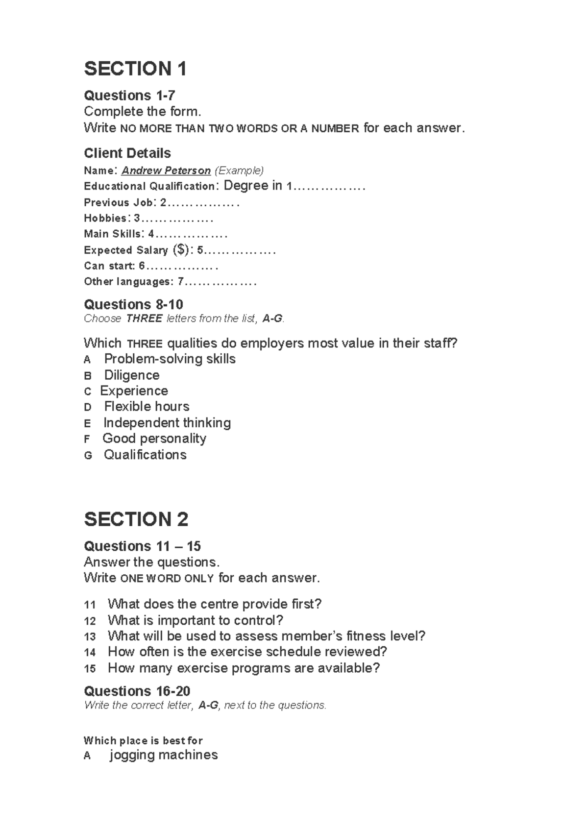Listening test 3 - adsad - SECTION 1 Questions 1- Complete the form ...