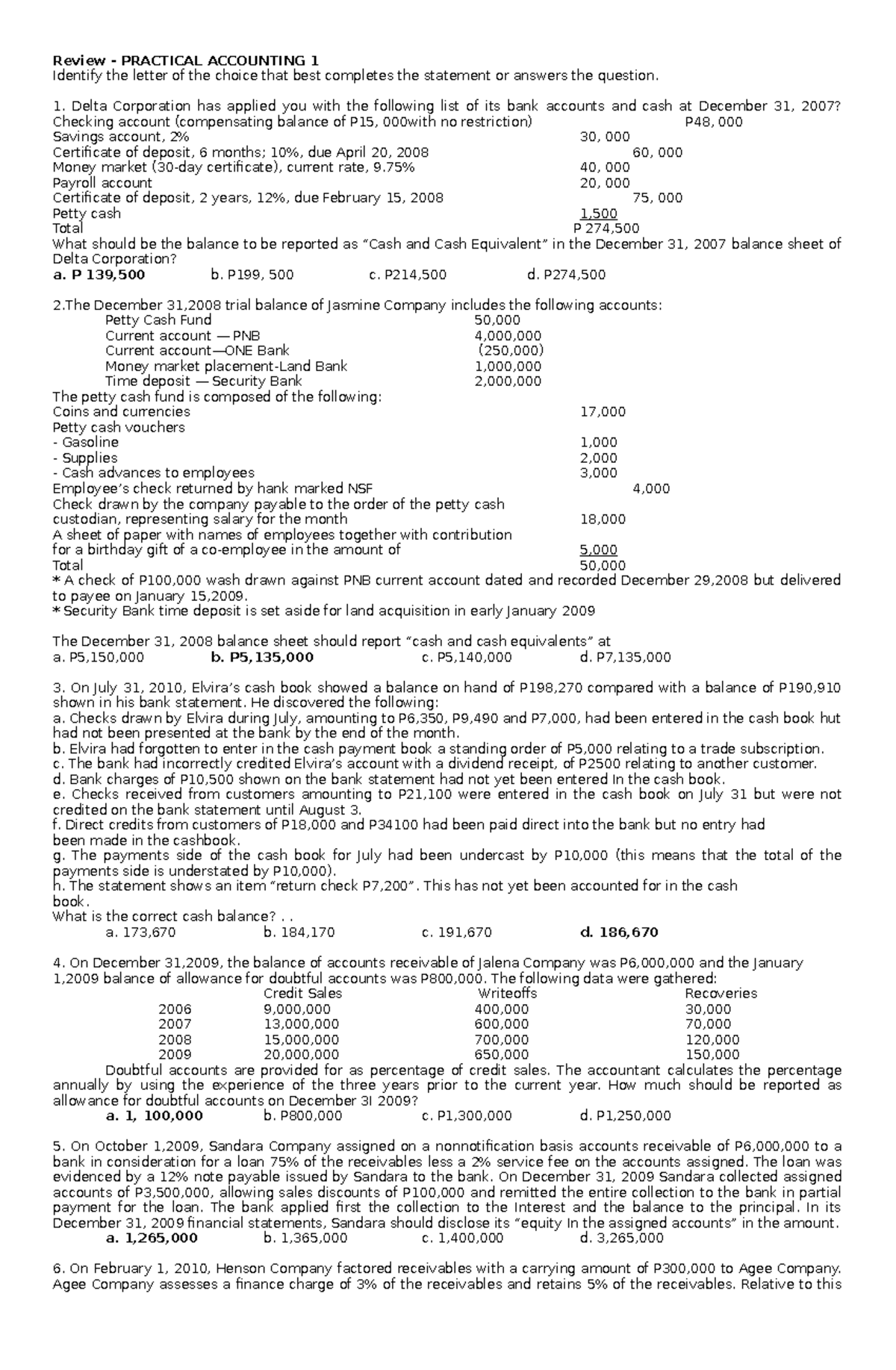 Practical accounting1 Reviewer and answers - Review - PRACTICAL ...
