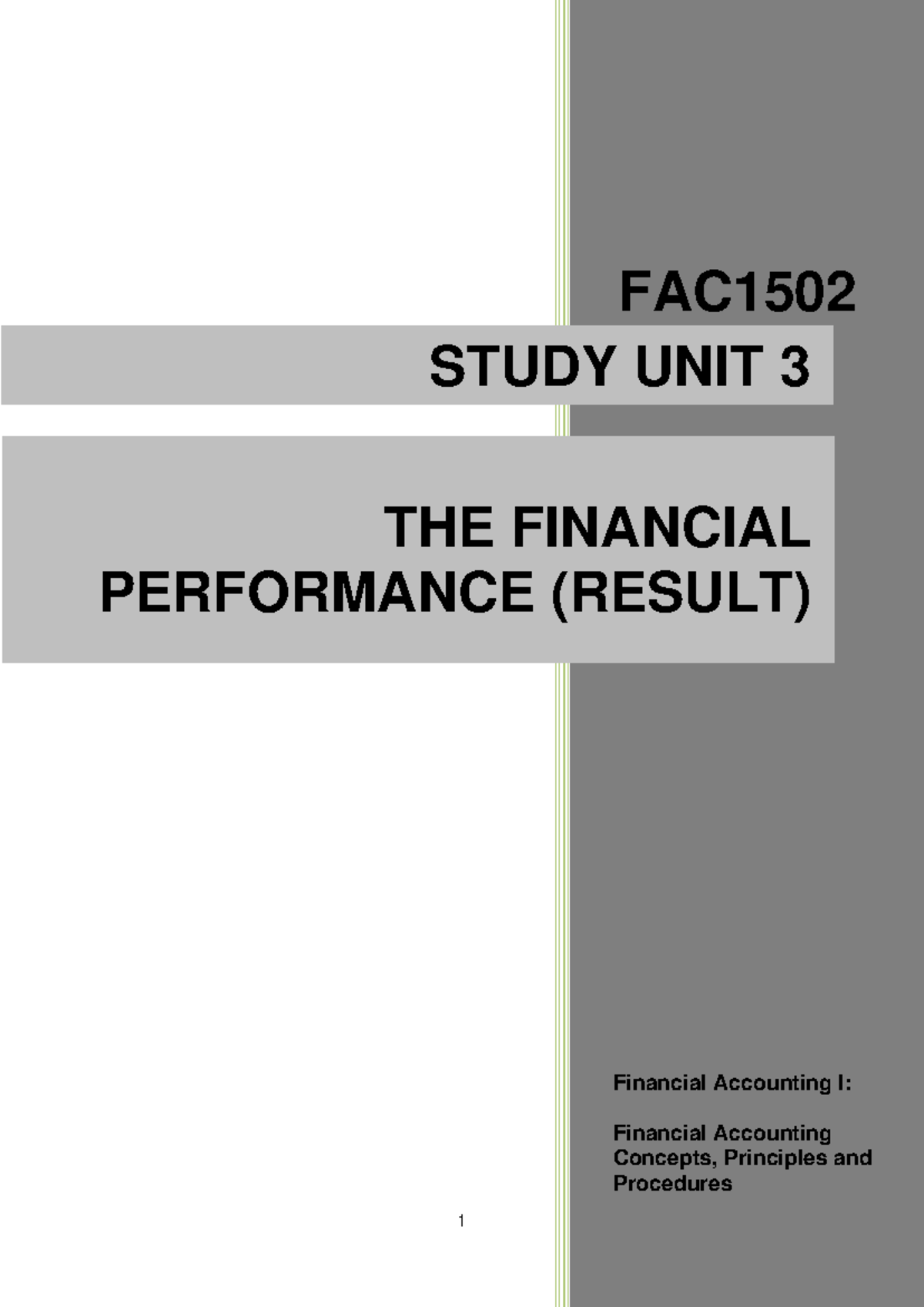 FAC1502 Study unit 3 2021 - FAC Financial Accounting I: Financial ...