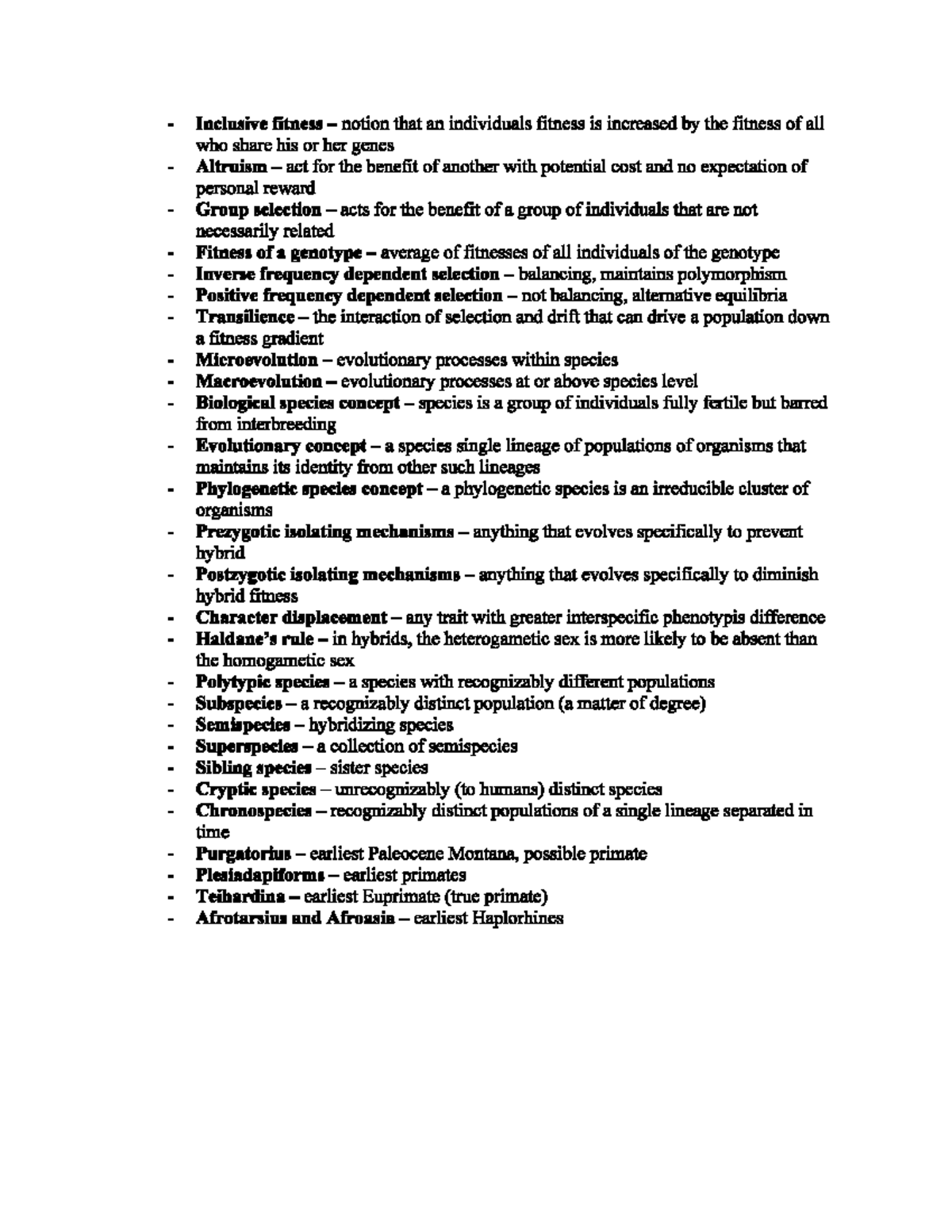 Evolution Key Terms 7 - BIOL 467 - StuDocu