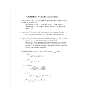 Calculus 1 Exam Practice Multiple Choice - Math 131 Exam 1 (Practice ...