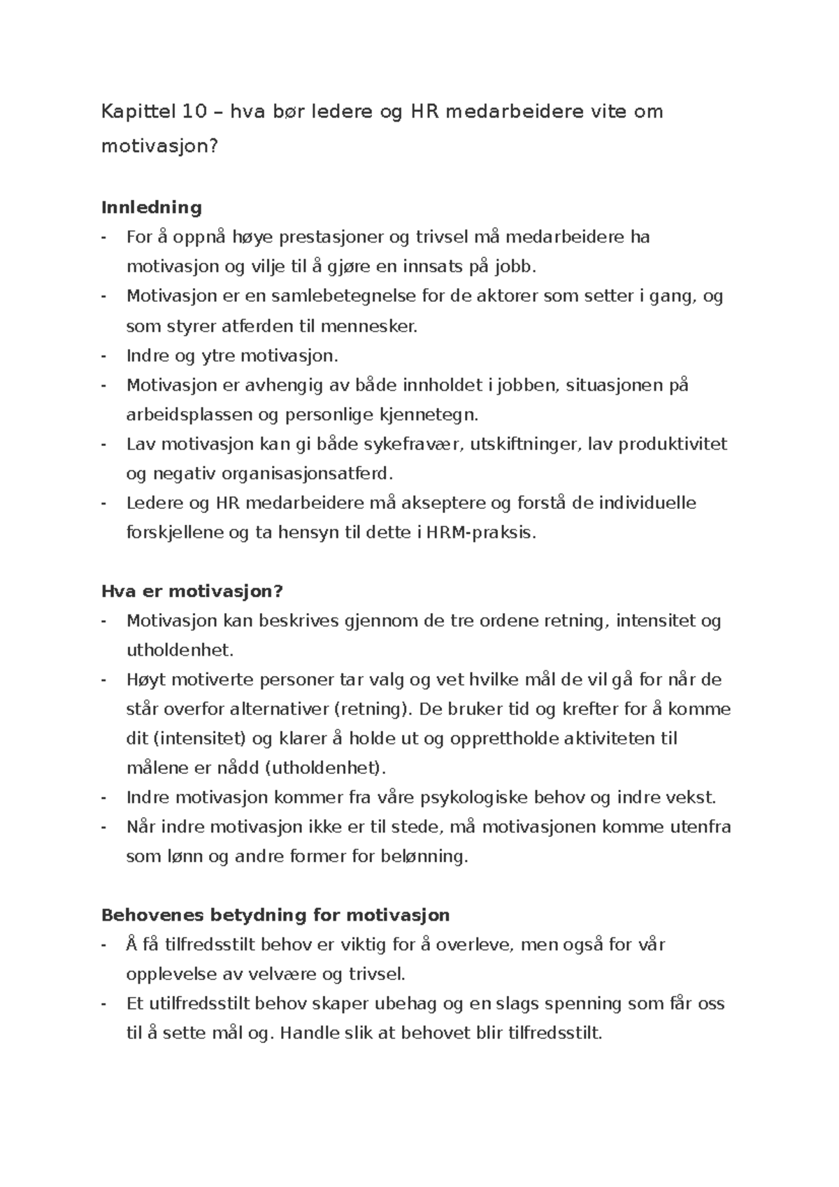 Kapittel 10 -Motivasjon - Kapittel 10 – hva bør ledere og HR medarbeidere vite om motivasjon ...