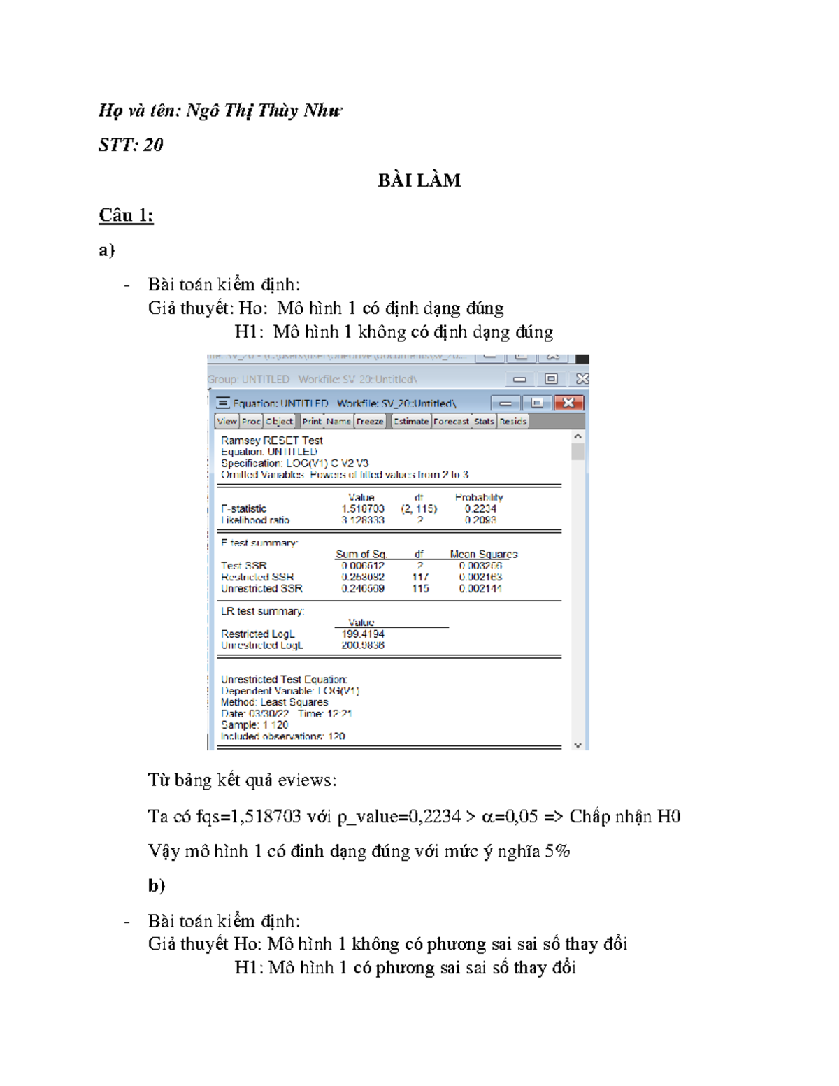 20 Ngo Thi Thuy Nhu - kinh te luong - Họ và tên: Ngô Thị Thùy Như STT ...