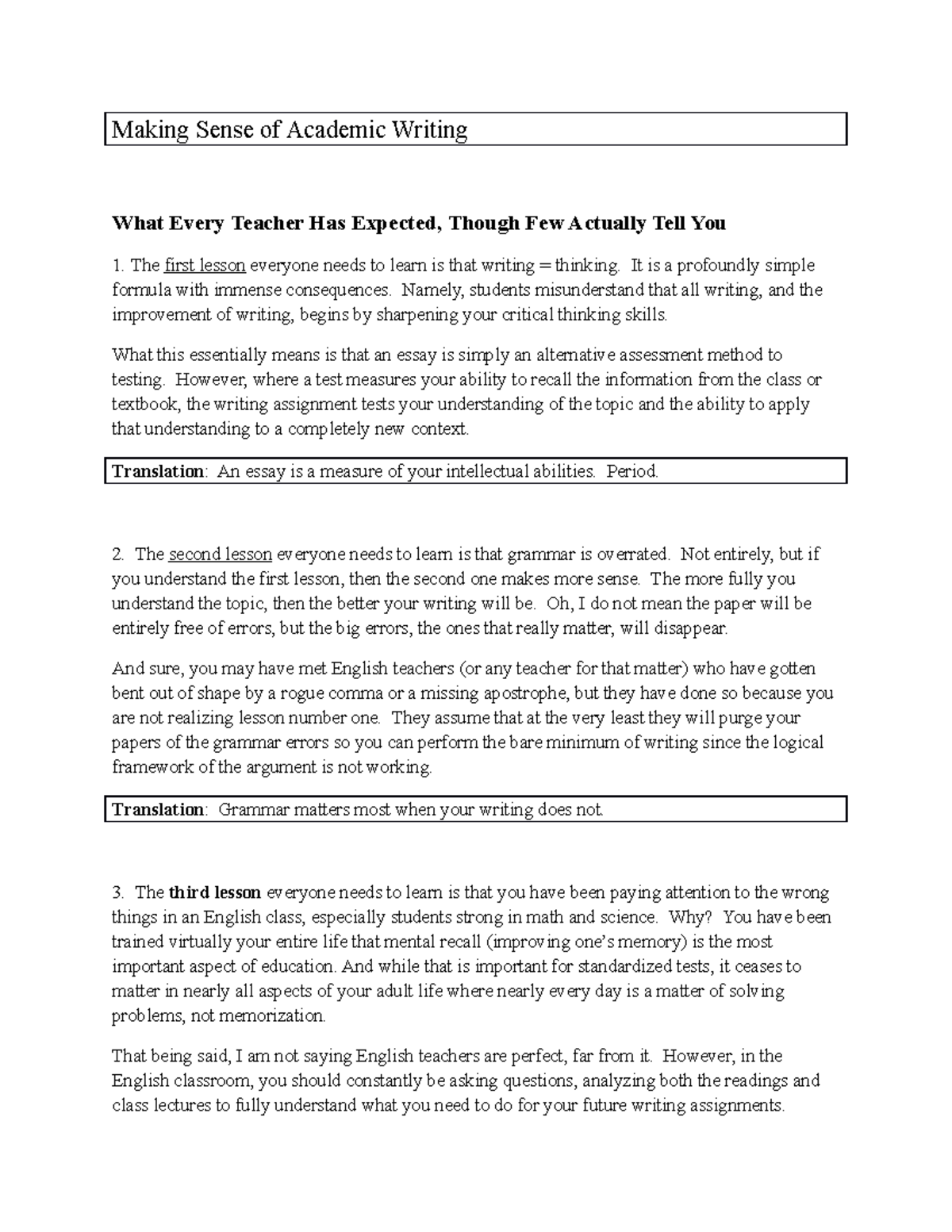 Making Sense of Academic Writing - It is a profoundly simple formula ...