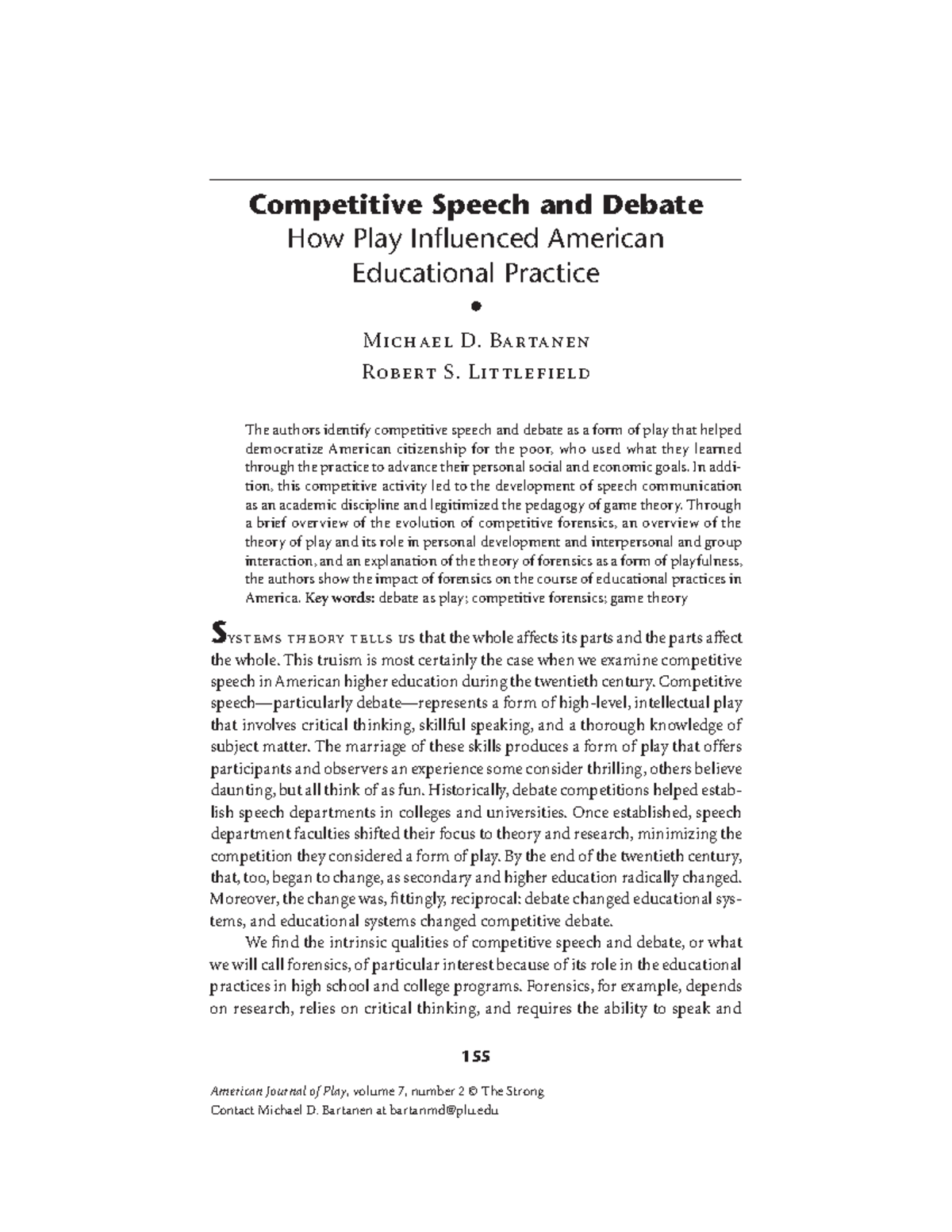 Competitive Speech and Debate How Play Influenced American ...