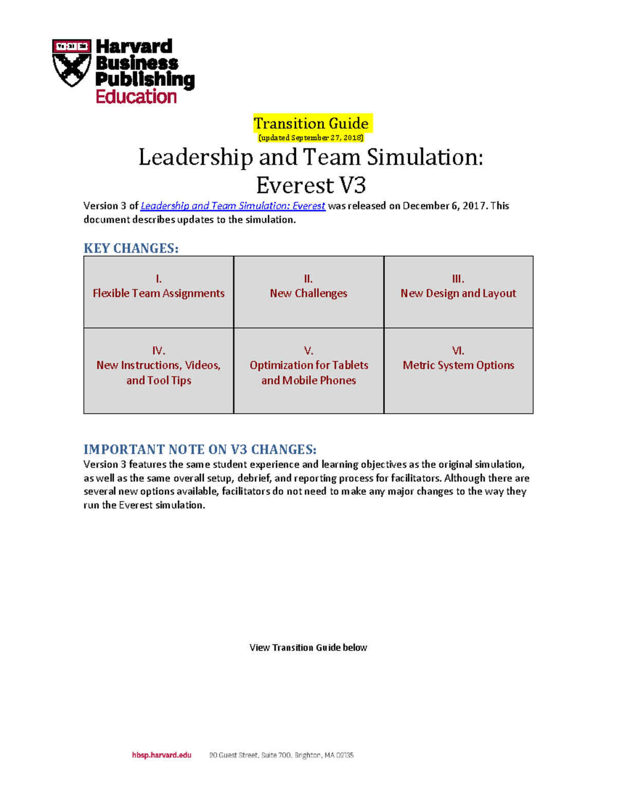 Transition Guide-Leadership Team Simulation Everest v3-Sep18 update - Transition Guide (updated ...