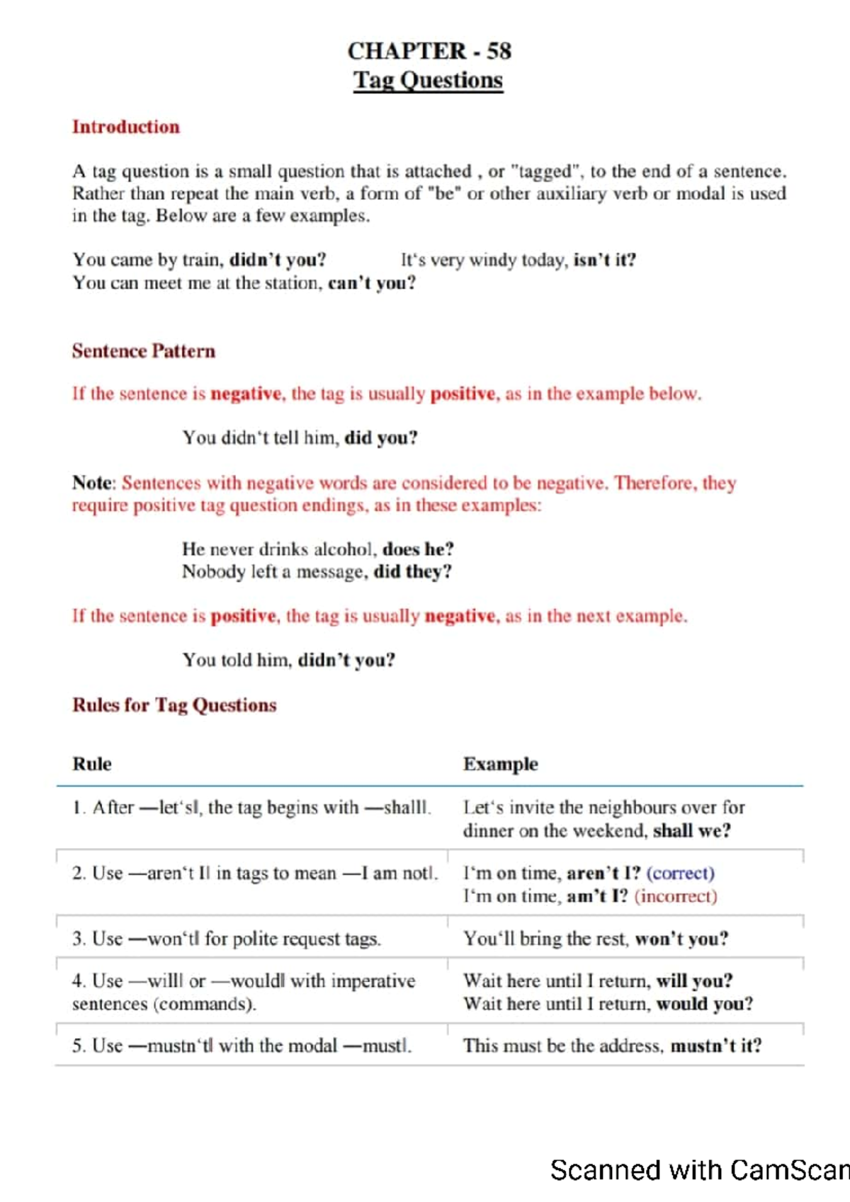 Question tag English Grammar - Studocu