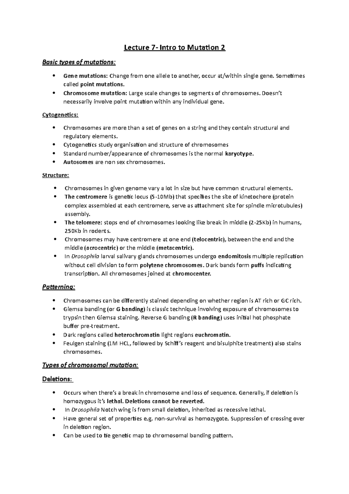 Lecture 7- Mutations 2 - Lecture 7- Intro to Mutation 2 Basic types of ...