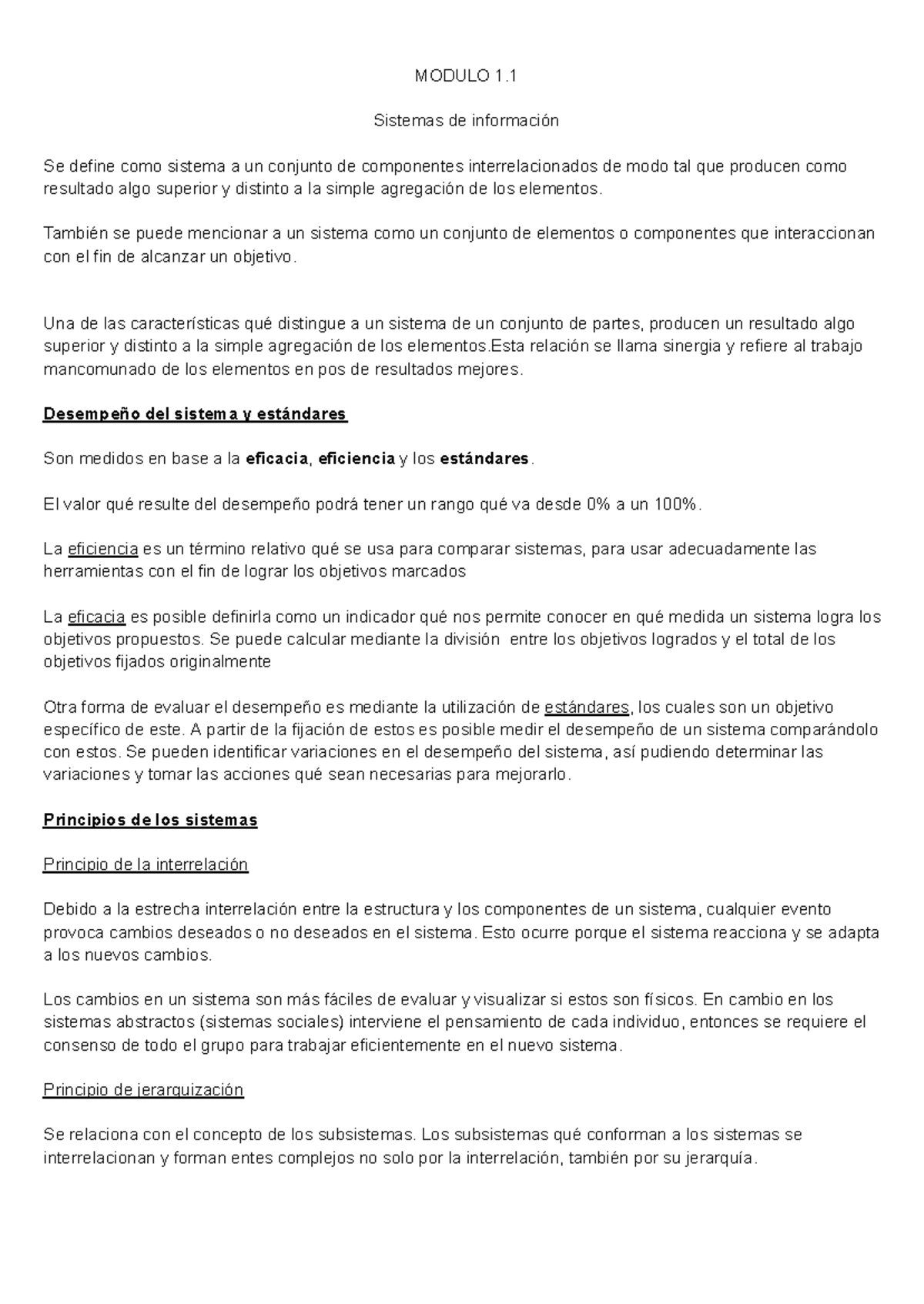 Sist. info M1 M2 - MODULO 1. Sistemas de información Se define como sistema a un conjunto de ...