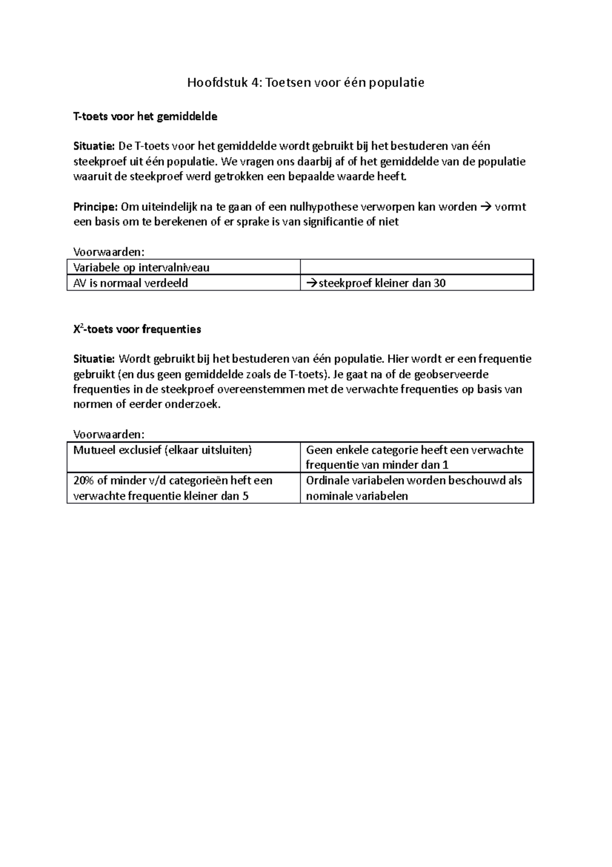 Statistiek 2-verschillende toetsen - Statistiek 2 - Thomas More - Studocu