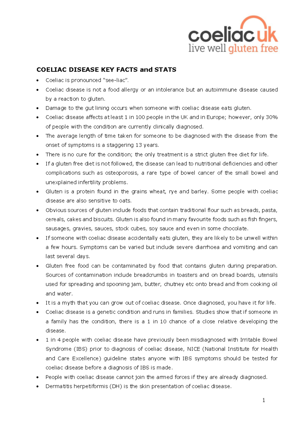 1coeliac disease fact sheet 2021 - COELIAC DISEASE KEY FACTS and STATS ...