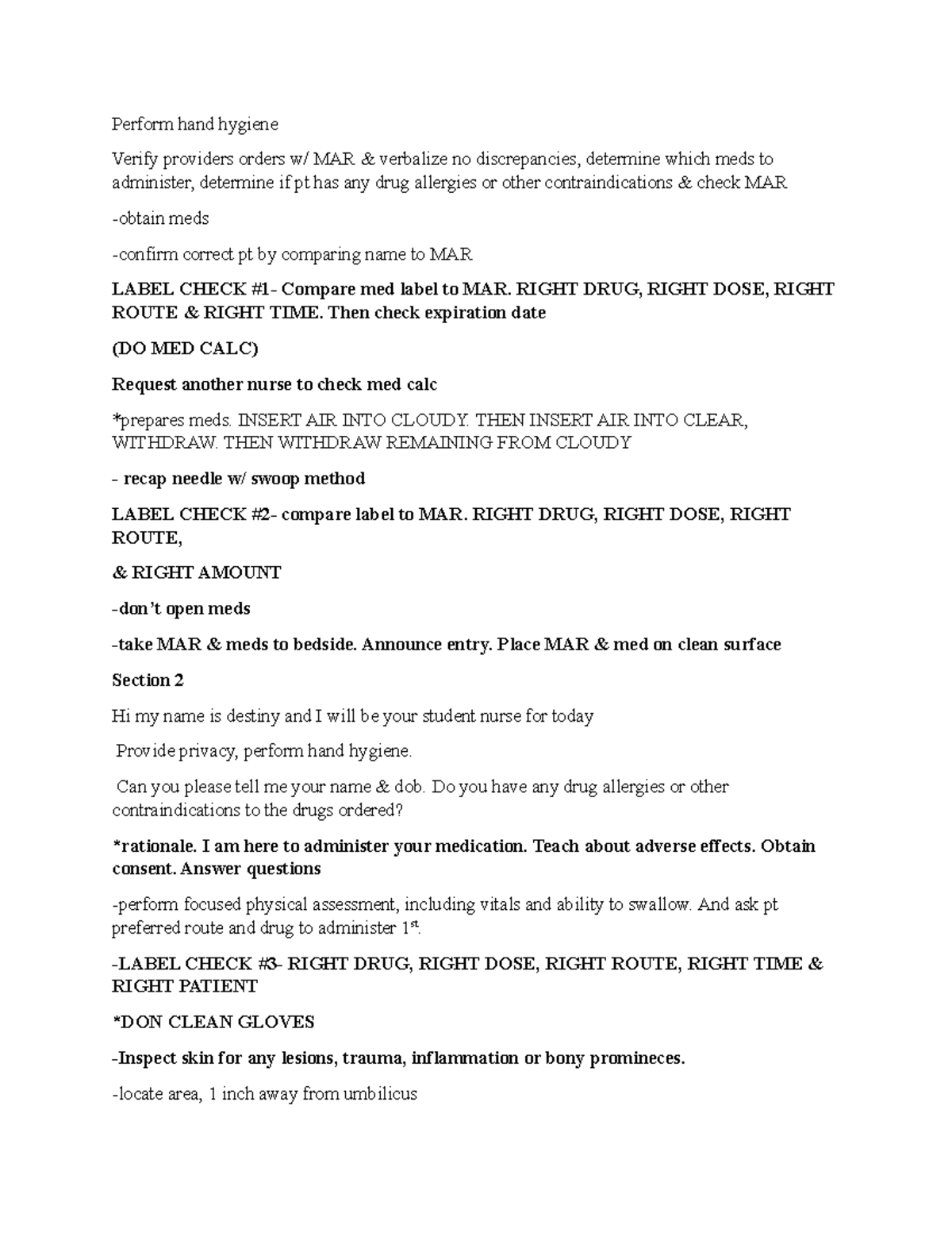 Med Admin Check Off - Perform hand hygiene Verify providers orders w ...