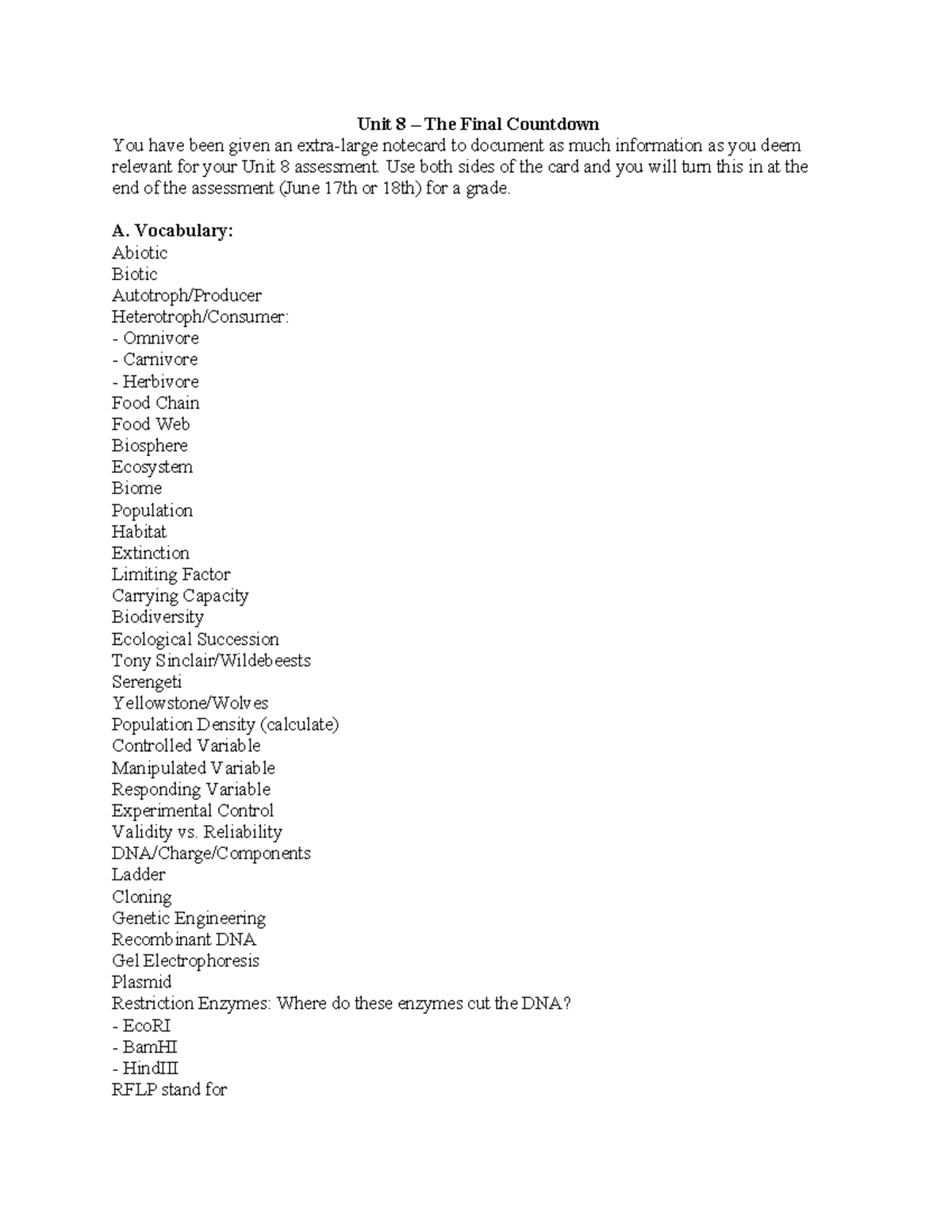 Unit 8 Vocabulary & Study Guide - Unit 8 – The Final Countdown You have ...