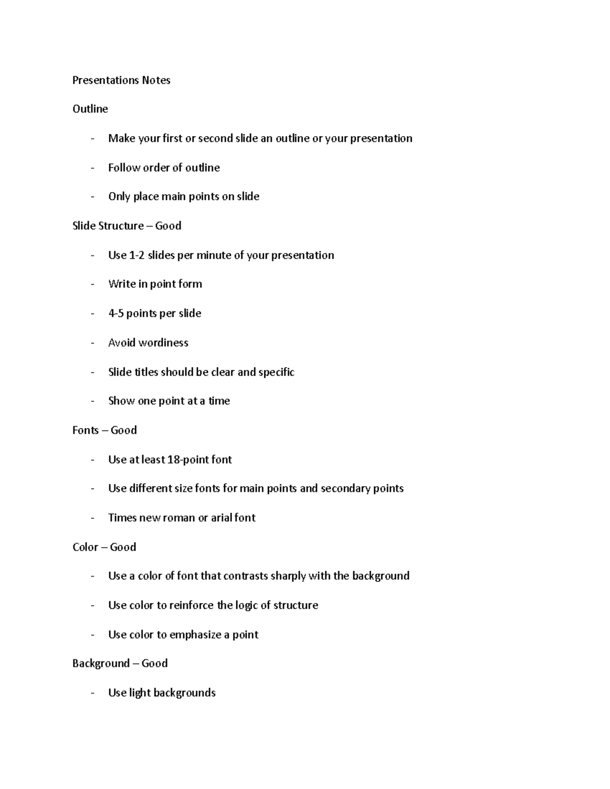 Presentation notes - Presentations Notes Outline - Make your first or ...