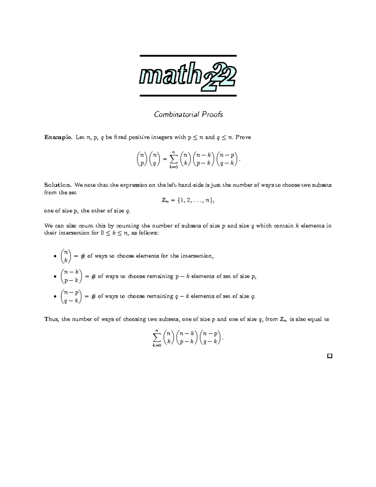 Identity - Combinatorial Proofs Example, p, qbe fixed positive integers ...