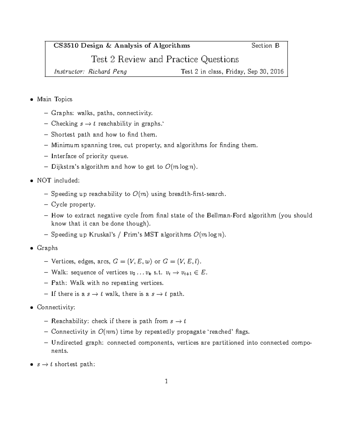 Test 2 Review Soln FA16 - Practice Tests - CS3510 Design & Analysis of ...