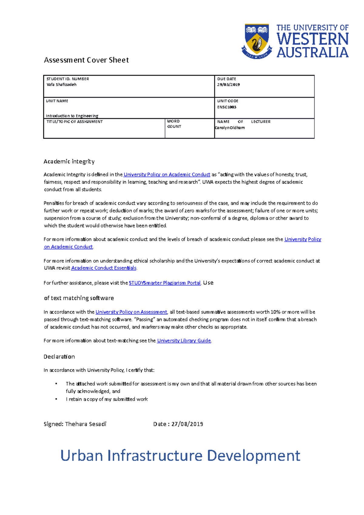 Urban Infrastructure Report and LCA - example by Thehara Sesadi ...