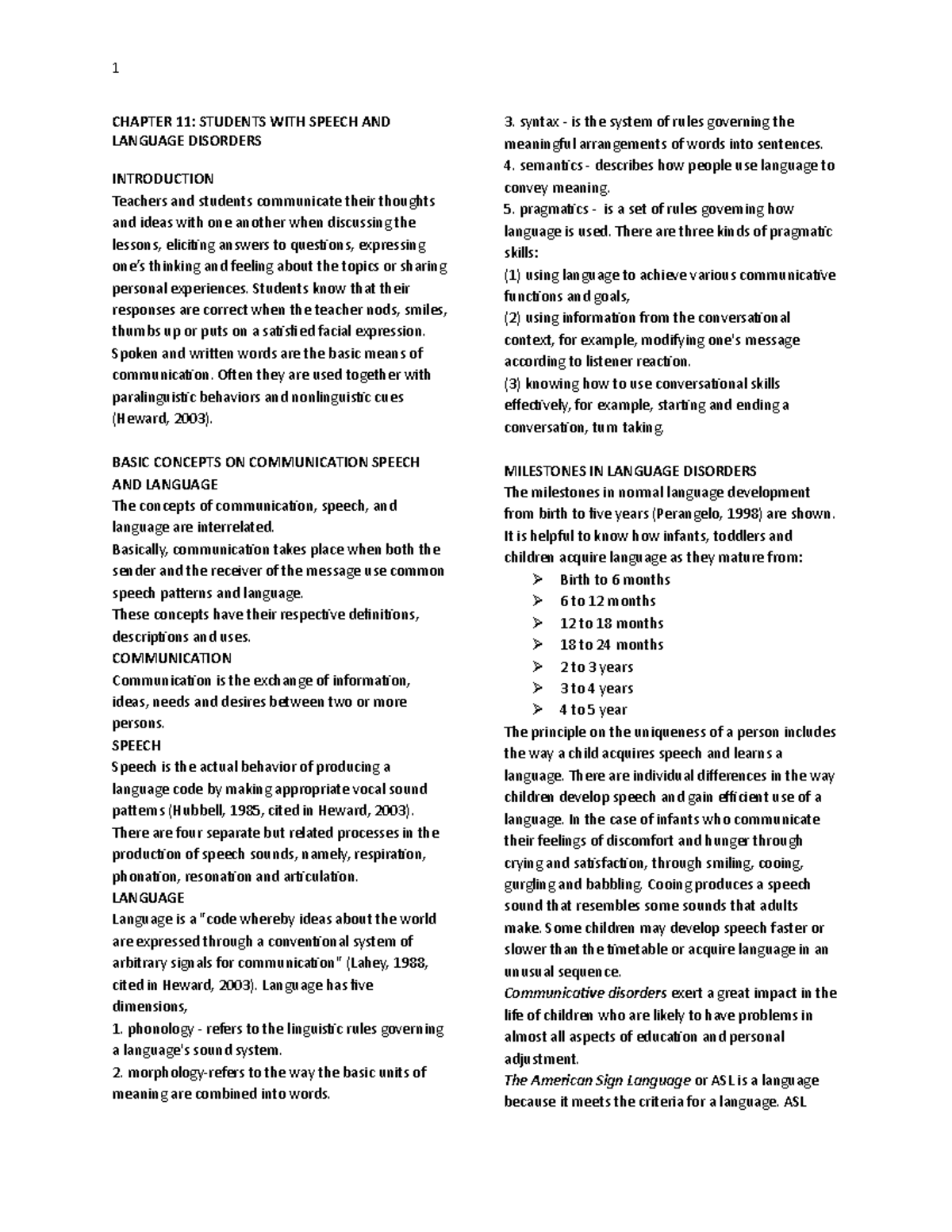 Chapter 11 - Hope it can help - 1 CHAPTER 11: STUDENTS WITH SPEECH AND ...