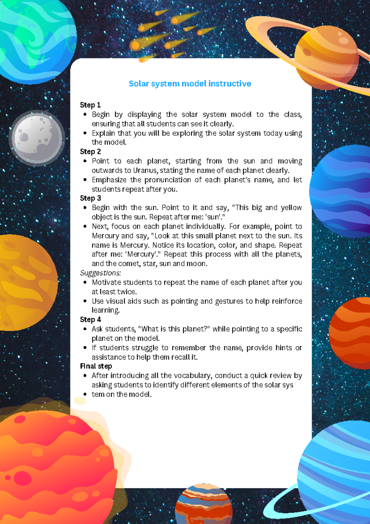 Colorful Solar System Page Border - Solar system model instructive Step ...