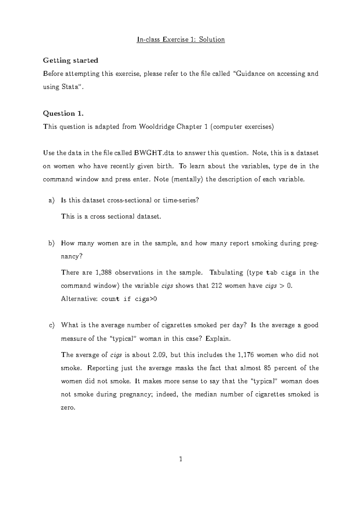 Exercise 1 solution - In-class Exercise 1: Solution Getting started Before attempting this ...