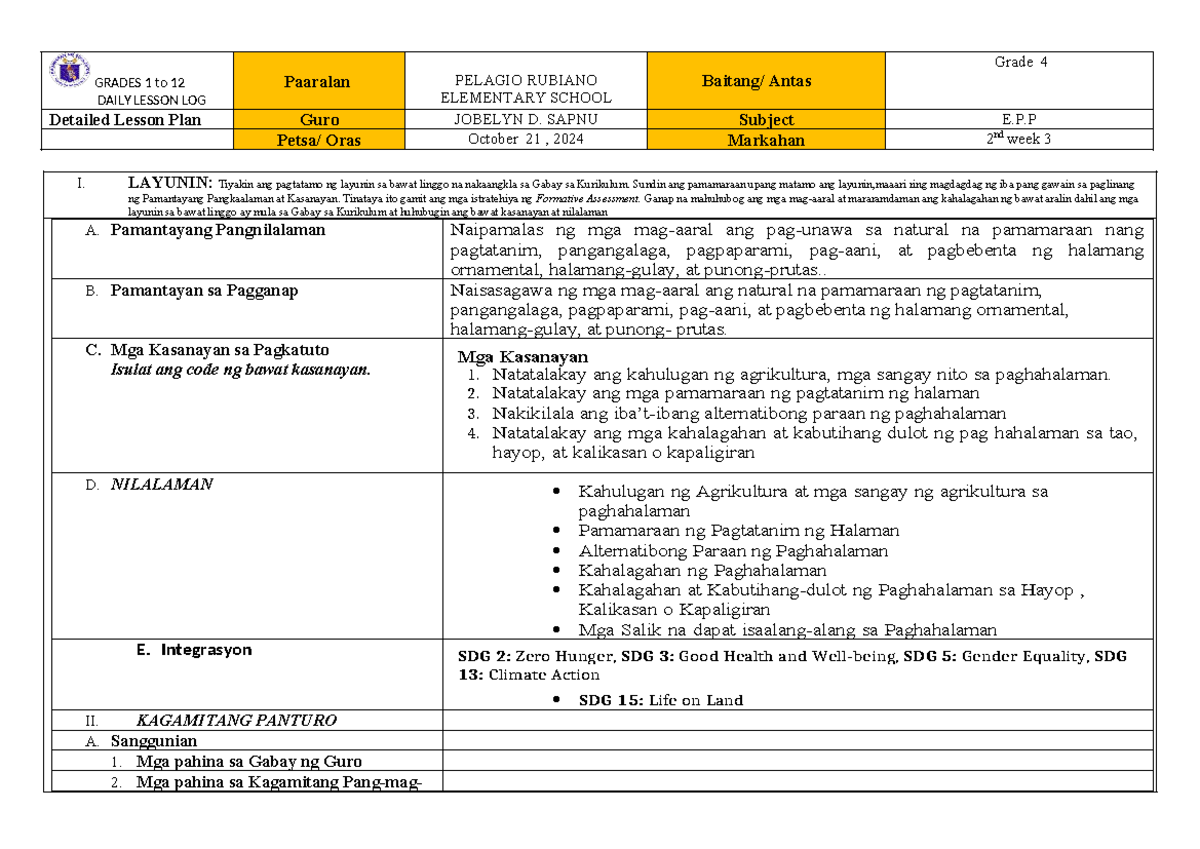 DLP EPP Grade 4 Q2 WEEK 2 - ABOUT AGRICULTURE - GRADES 1 to 12 DAILY ...
