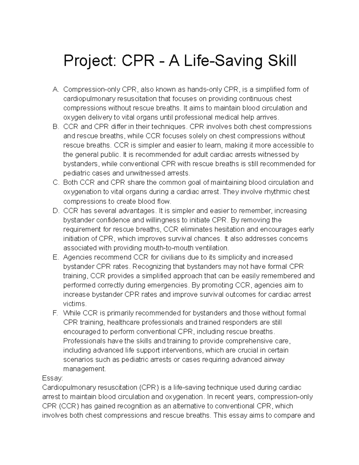 Project CPR - A Life-Saving Skill - Compression-only CPR, also known as hands-only CPR, is a ...