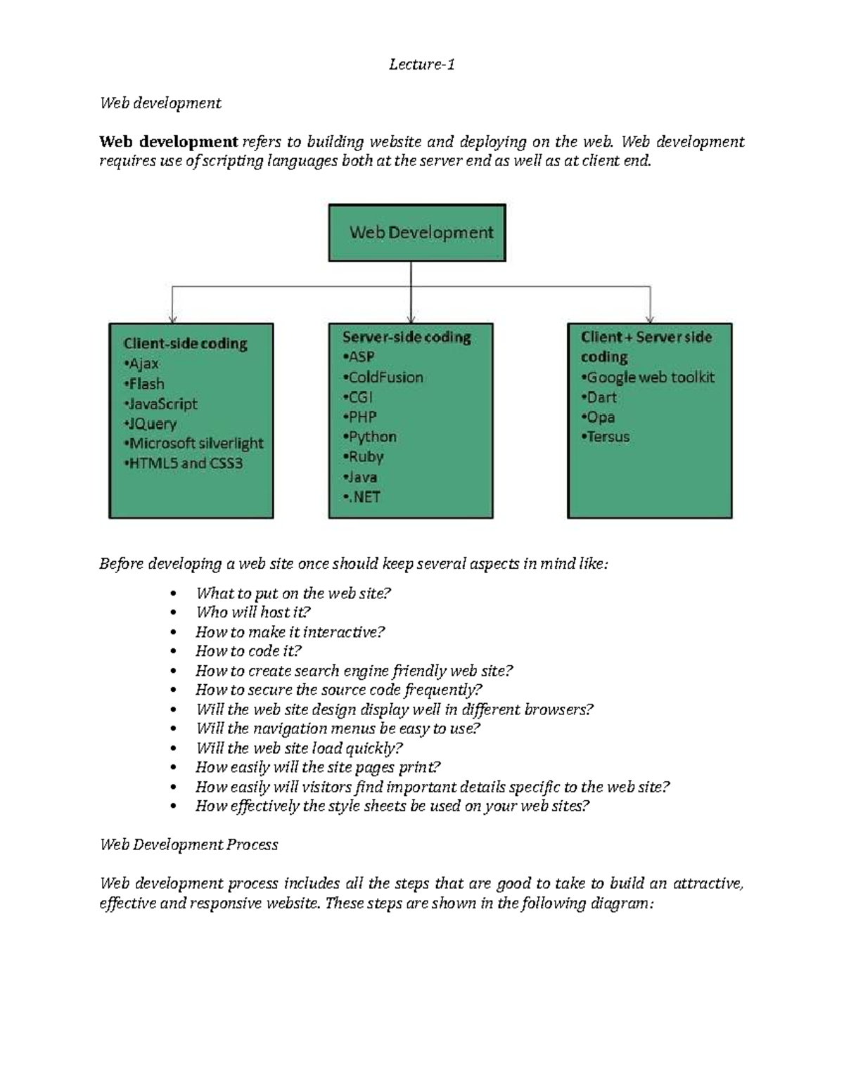 Web Tech Notes - Lecture- Web development Web development refers to ...