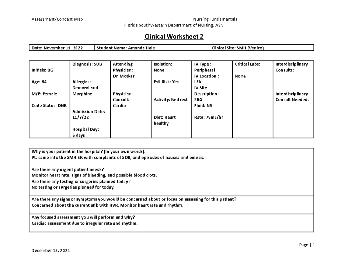 Clinical WS #2 Level 2 - Florida SouthWestern Department of Nursing ...