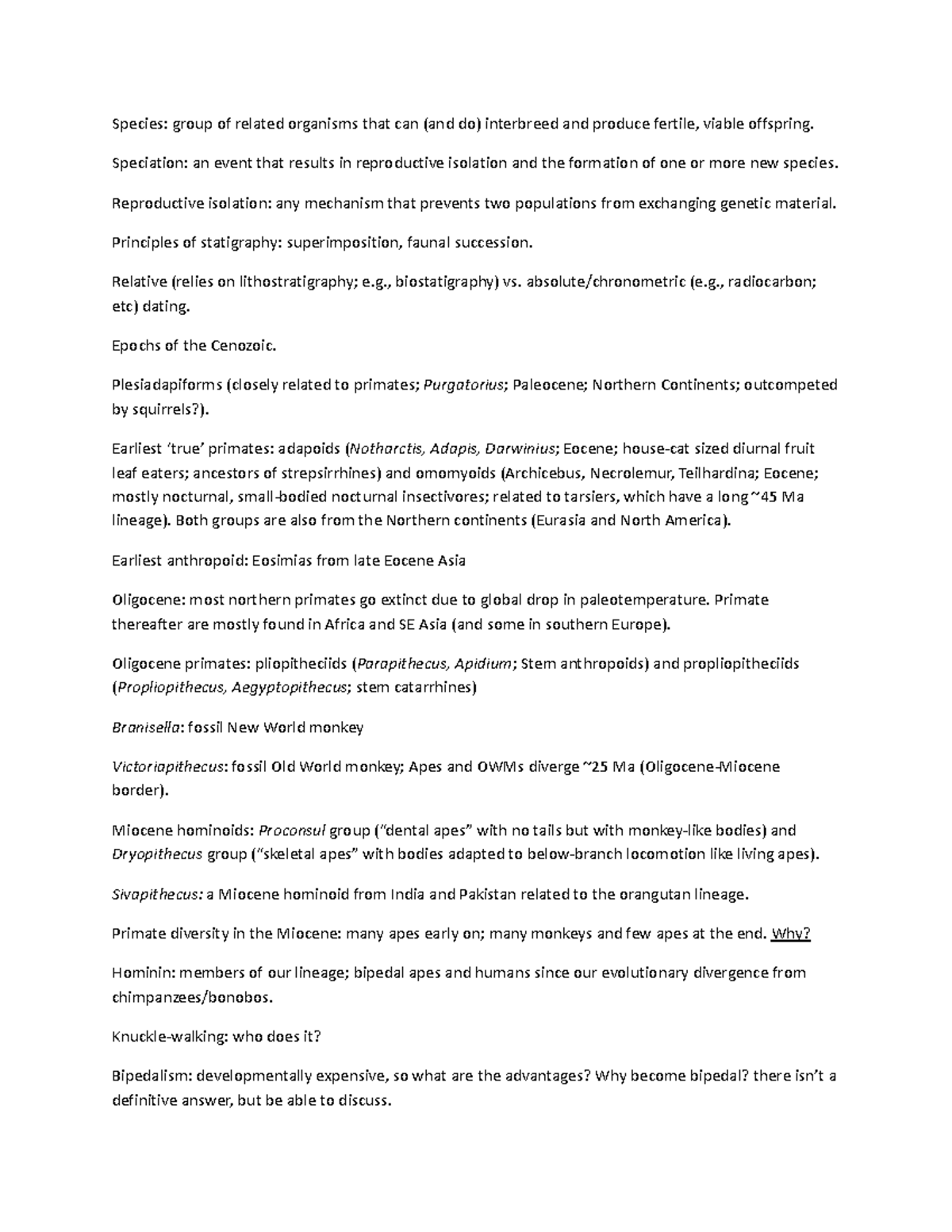 Exam 2 concepts- Human Origins Anthropology 1200 - Species: group of ...
