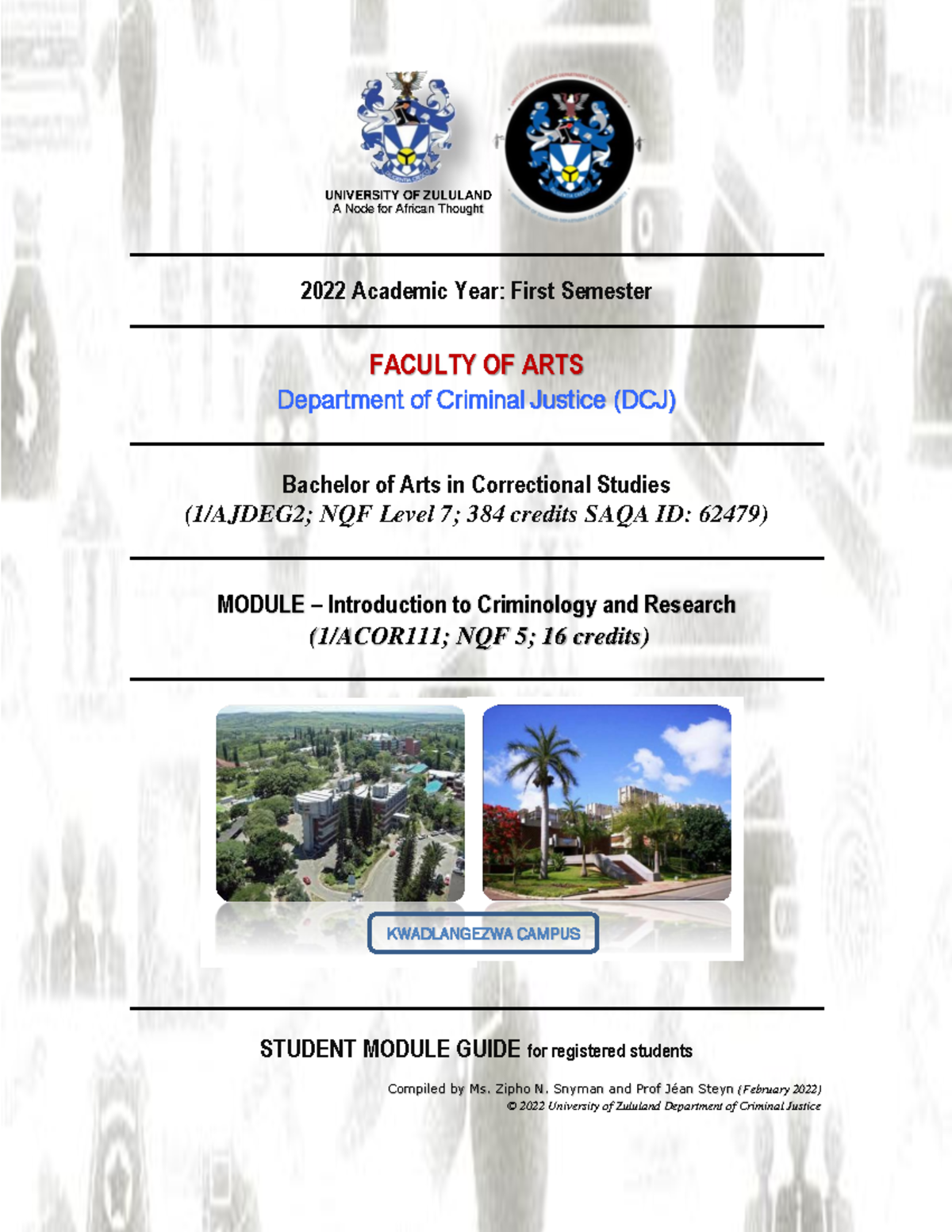 Module Student Guide for 1COR111 - 20 22 Academic Year: First Semester ...