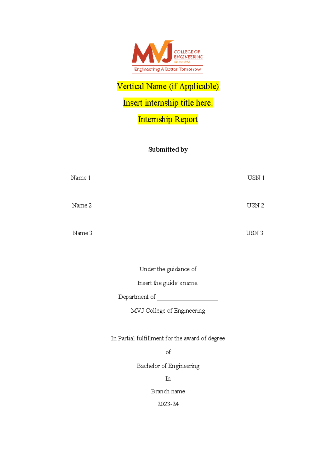 Internship Format-2023-24 - Vertical Name (if Applicable) Insert ...